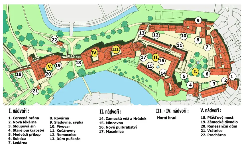 Plán areálu zámku - Český Krumlov